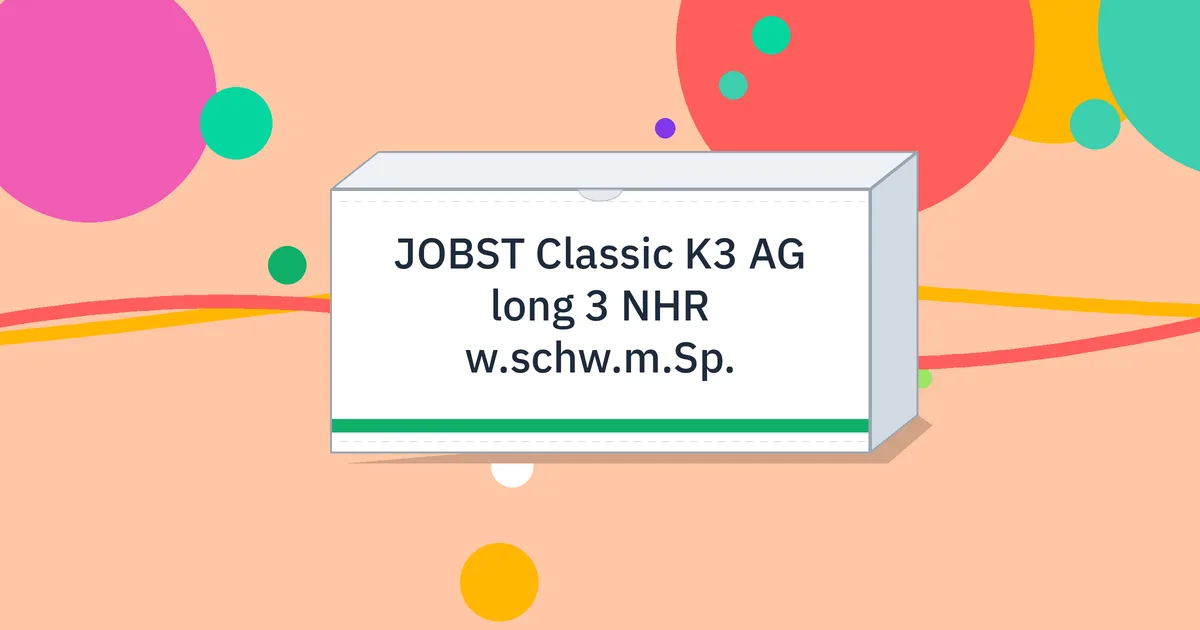 Symbolbild: Packung mit der Aufschrift JOBST Classic K3 AG long 3 NHR w.schw.m.Sp. (PZN 13071964) – Verfügbarkeit und Bezug in Apotheken in Frankfurt am Main