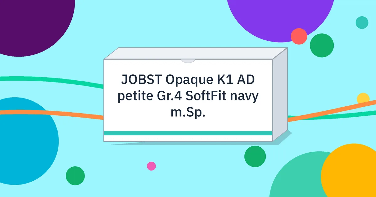 Symbolbild: Packung mit der Aufschrift JOBST Opaque K1 AD petite Gr.4 SoftFit navy m.Sp. (PZN 13079434) – Verfügbarkeit und Bezug in Apotheken in Frankfurt am Main