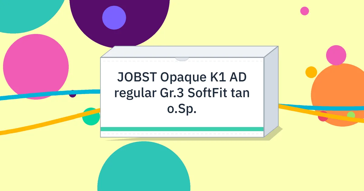 Symbolbild: Packung mit der Aufschrift JOBST Opaque K1 AD regular Gr.3 SoftFit tan o.Sp. (PZN 16263061) – Verfügbarkeit und Bezug in Apotheken in Frankfurt am Main