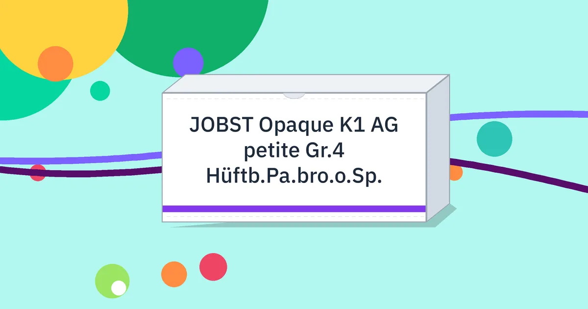 Symbolbild: Packung mit der Aufschrift JOBST Opaque K1 AG petite Gr.4 Hüftb.Pa.bro.o.Sp. (PZN 13098578) – Verfügbarkeit und Bezug in Apotheken in Frankfurt am Main