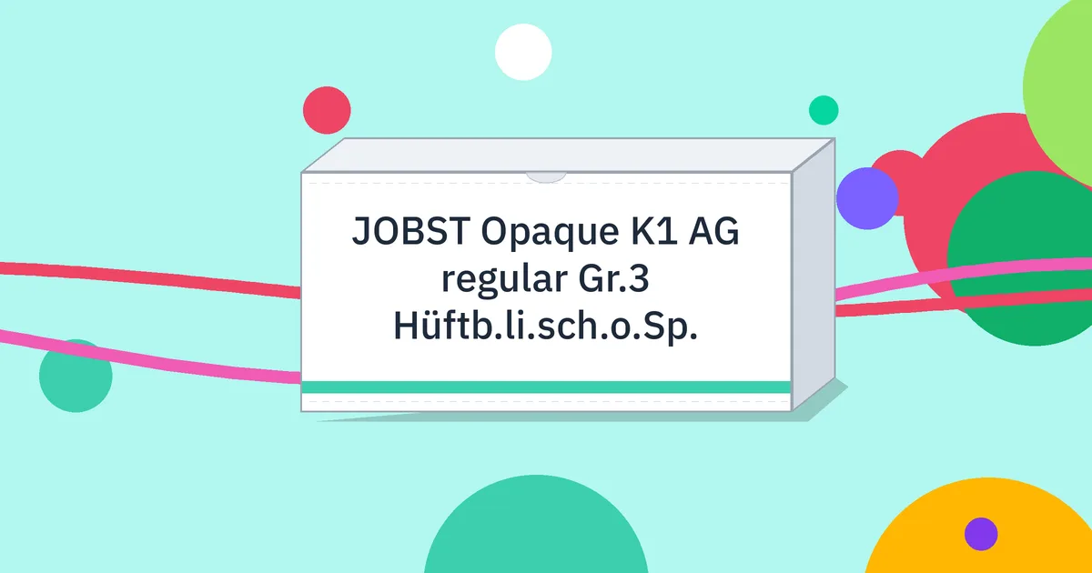 Symbolbild: Packung mit der Aufschrift JOBST Opaque K1 AG regular Gr.3 Hüftb.li.sch.o.Sp. (PZN 13100281) – Verfügbarkeit und Bezug in Apotheken in Frankfurt am Main