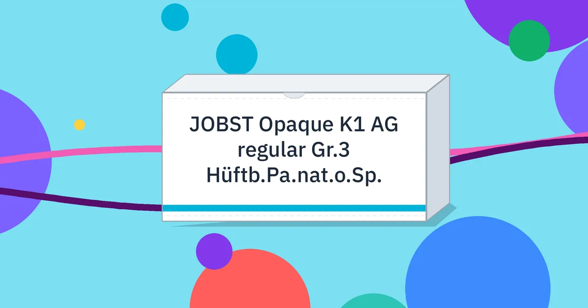 Symbolbild: Packung mit der Aufschrift JOBST Opaque K1 AG regular Gr.3 Hüftb.Pa.nat.o.Sp. (PZN 13100915) – Verfügbarkeit und Bezug in Apotheken in Frankfurt am Main