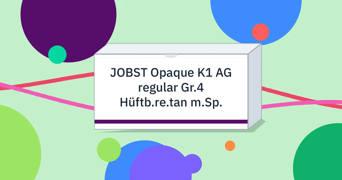 Symbolbild: Packung mit der Aufschrift JOBST Opaque K1 AG regular Gr.4 Hüftb.re.tan m.Sp. (PZN 16272551) – Verfügbarkeit und Bezug in Apotheken in Frankfurt am Main