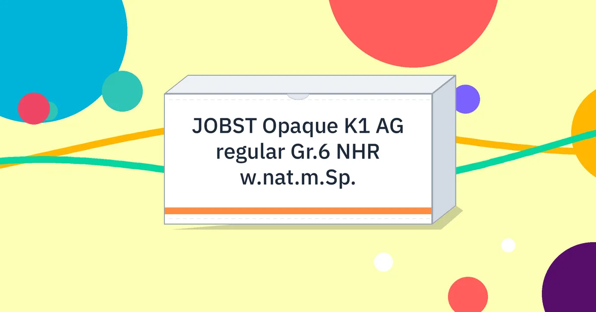 Symbolbild: Packung mit der Aufschrift JOBST Opaque K1 AG regular Gr.6 NHR w.nat.m.Sp. (PZN 13092104) – Verfügbarkeit und Bezug in Apotheken in Frankfurt am Main