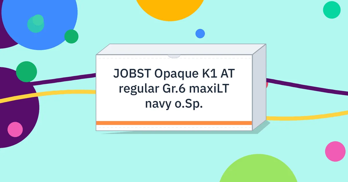 Symbolbild: Packung mit der Aufschrift JOBST Opaque K1 AT regular Gr.6 maxiLT navy o.Sp. (PZN 13106562) – Verfügbarkeit und Bezug in Apotheken in Frankfurt am Main
