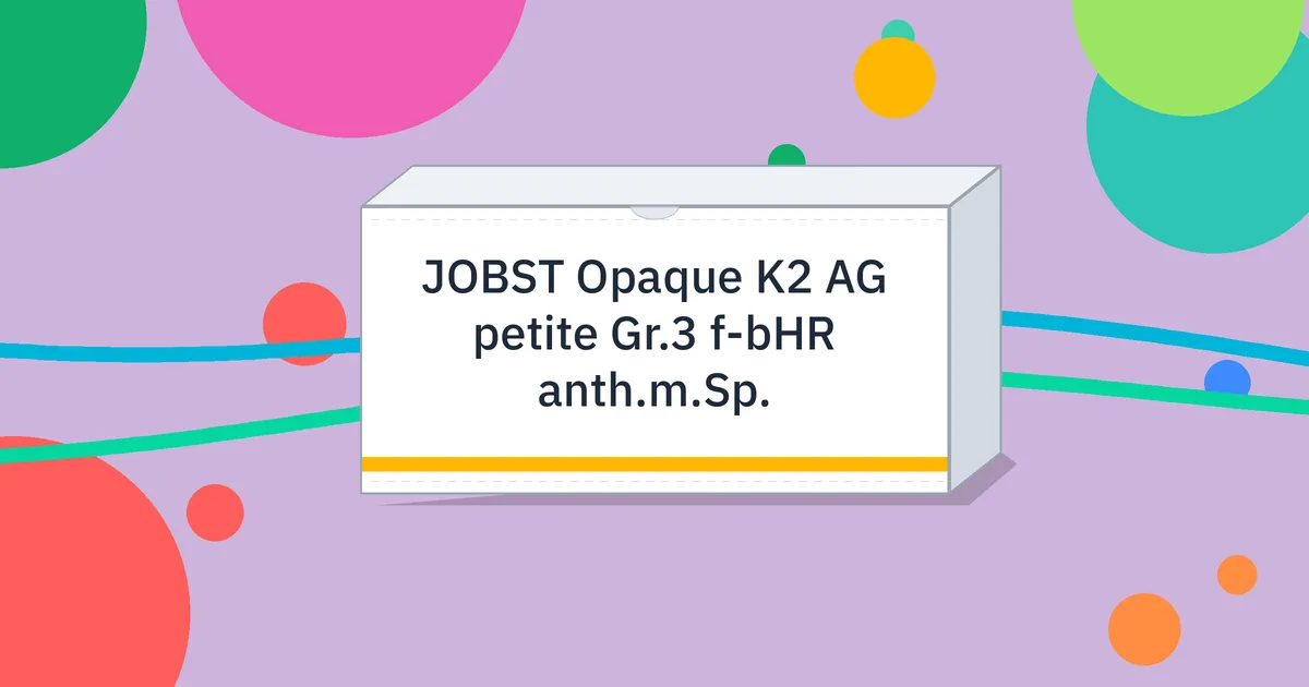 Symbolbild: Packung mit der Aufschrift JOBST Opaque K2 AG petite Gr.3 f-bHR anth.m.Sp. (PZN 16286234) – Verfügbarkeit und Bezug in Apotheken in Frankfurt am Main