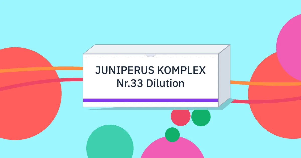 Symbolbild: Packung mit der Aufschrift JUNIPERUS KOMPLEX Nr.33 Dilution (PZN 00556246) – Verfügbarkeit und Bezug in Apotheken in Frankfurt am Main