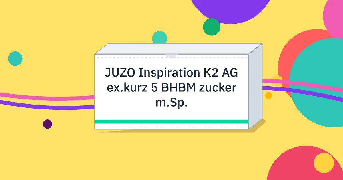 Symbolbild: Packung mit der Aufschrift JUZO Inspiration K2 AG ex.kurz 5 BHBM zucker m.Sp. (PZN 14875825) – Verfügbarkeit und Bezug in Apotheken in Frankfurt am Main