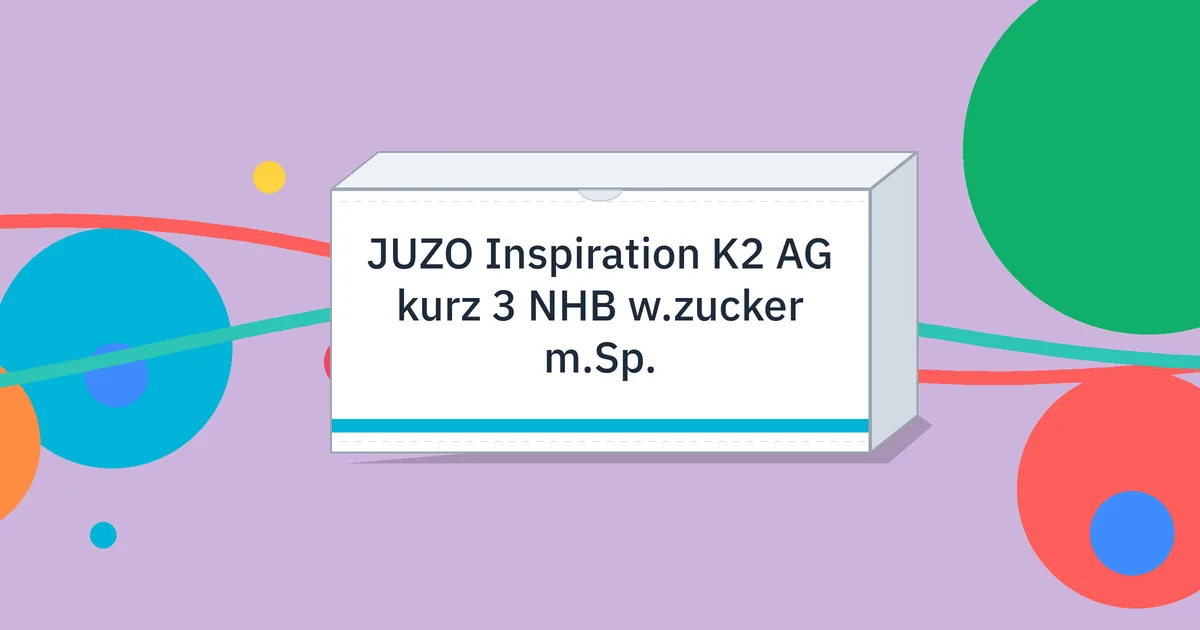 Symbolbild: Packung mit der Aufschrift JUZO Inspiration K2 AG kurz 3 NHB w.zucker m.Sp. (PZN 14948872) – Verfügbarkeit und Bezug in Apotheken in Frankfurt am Main