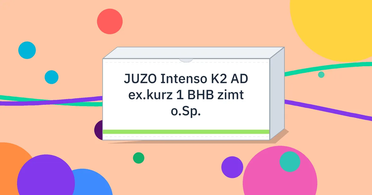 Symbolbild: Packung mit der Aufschrift JUZO Intenso K2 AD ex.kurz 1 BHB zimt o.Sp. (PZN 18625539) – Verfügbarkeit und Bezug in Apotheken in Frankfurt am Main