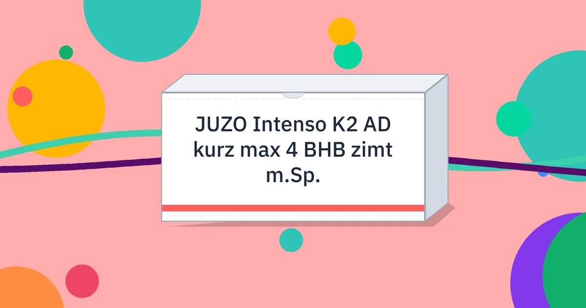 Symbolbild: Packung mit der Aufschrift JUZO Intenso K2 AD kurz max 4 BHB zimt m.Sp. (PZN 18615601) – Verfügbarkeit und Bezug in Apotheken in Frankfurt am Main