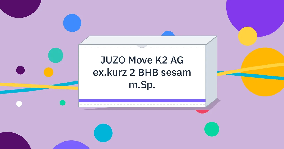 Symbolbild: Packung mit der Aufschrift JUZO Move K2 AG ex.kurz 2 BHB sesam m.Sp. (PZN 18532163) – Verfügbarkeit und Bezug in Apotheken in Frankfurt am Main