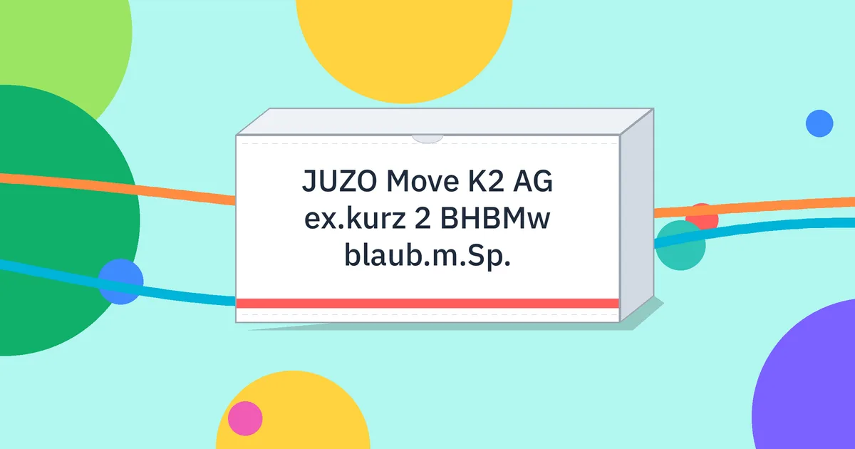 Symbolbild: Packung mit der Aufschrift JUZO Move K2 AG ex.kurz 2 BHBMw blaub.m.Sp. (PZN 18564312) – Verfügbarkeit und Bezug in Apotheken in Frankfurt am Main