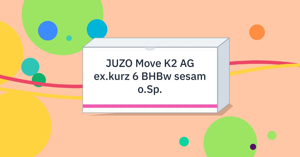 Symbolbild: Packung mit der Aufschrift JUZO Move K2 AG ex.kurz 6 BHBw sesam o.Sp. (PZN 18534386) – Verfügbarkeit und Bezug in Apotheken in Frankfurt am Main