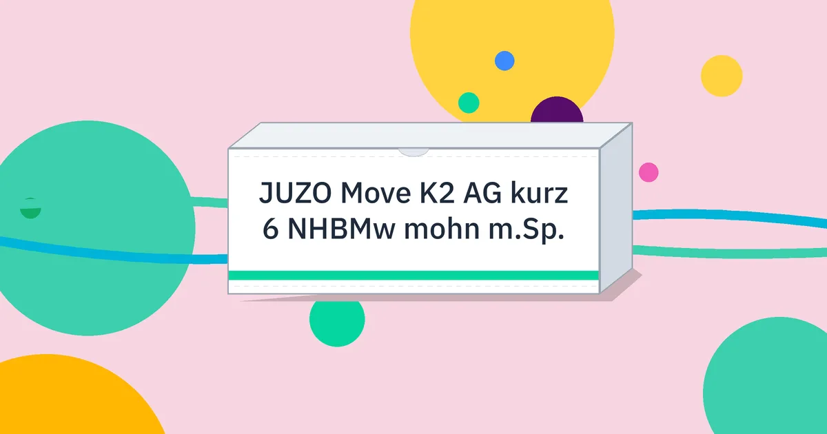 Symbolbild: Packung mit der Aufschrift JUZO Move K2 AG kurz 6 NHBMw mohn m.Sp. (PZN 18559179) – Verfügbarkeit und Bezug in Apotheken in Frankfurt am Main