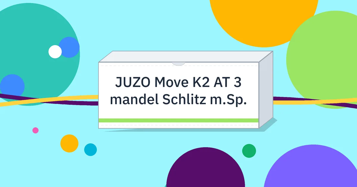 Symbolbild: Packung mit der Aufschrift JUZO Move K2 AT 3 mandel Schlitz m.Sp. (PZN 20668852) – Verfügbarkeit und Bezug in Apotheken in Frankfurt am Main