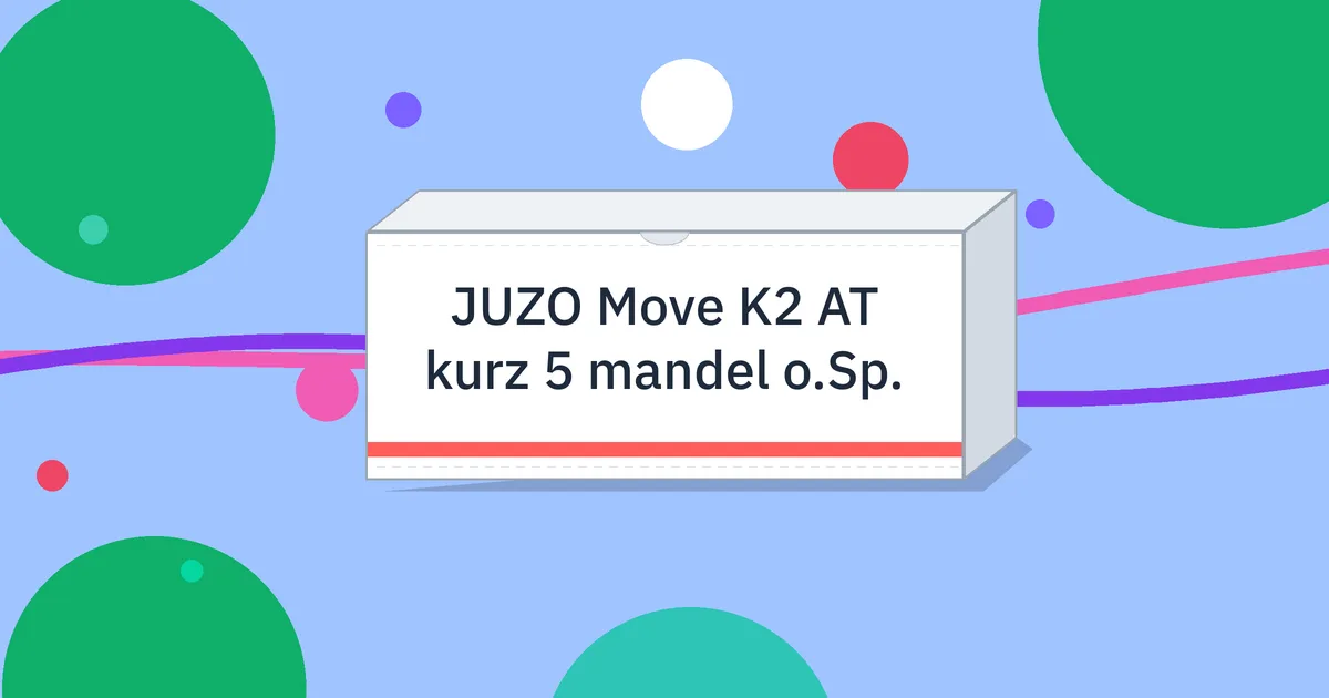 Symbolbild: Packung mit der Aufschrift JUZO Move K2 AT kurz 5 mandel o.Sp. (PZN 20675556) – Verfügbarkeit und Bezug in Apotheken in Frankfurt am Main