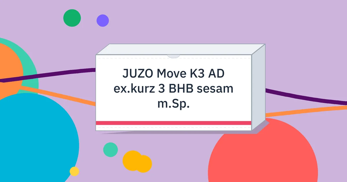 Symbolbild: Packung mit der Aufschrift JUZO Move K3 AD ex.kurz 3 BHB sesam m.Sp. (PZN 18569769) – Verfügbarkeit und Bezug in Apotheken in Frankfurt am Main