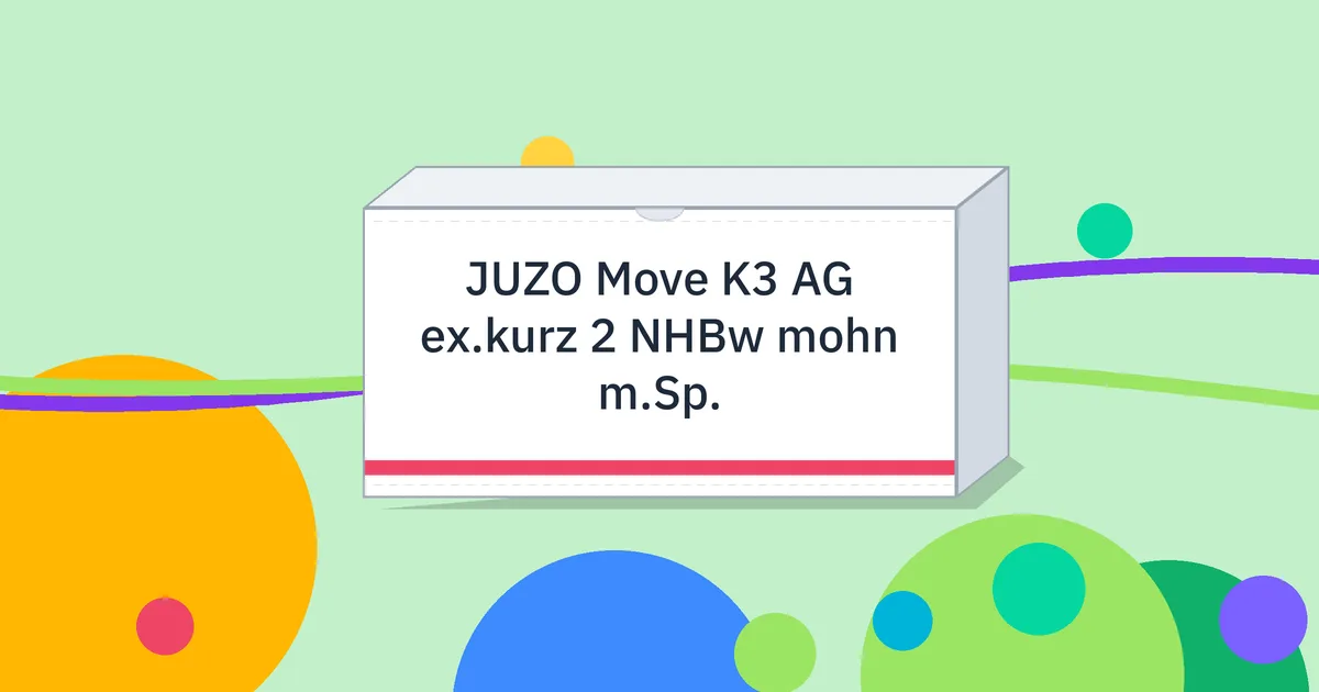 Symbolbild: Packung mit der Aufschrift JUZO Move K3 AG ex.kurz 2 NHBw mohn m.Sp. (PZN 18594359) – Verfügbarkeit und Bezug in Apotheken in Frankfurt am Main