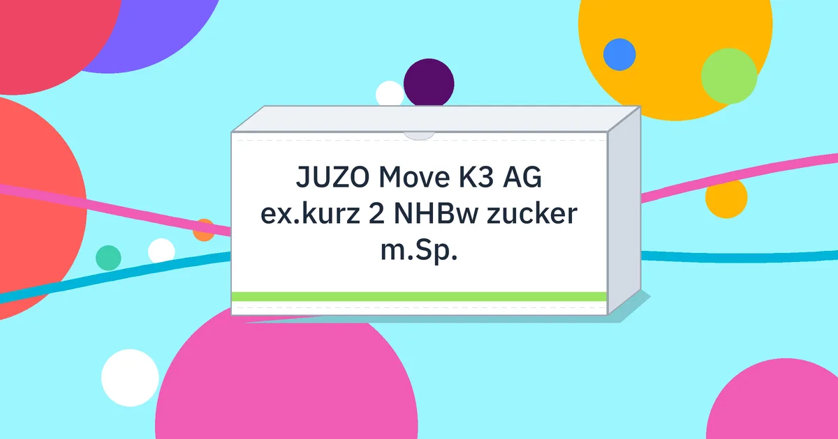 Symbolbild: Packung mit der Aufschrift JUZO Move K3 AG ex.kurz 2 NHBw zucker m.Sp. (PZN 18582333) – Verfügbarkeit und Bezug in Apotheken in Frankfurt am Main