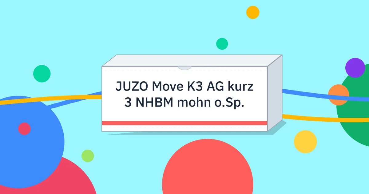 Symbolbild: Packung mit der Aufschrift JUZO Move K3 AG kurz 3 NHBM mohn o.Sp. (PZN 18592596) – Verfügbarkeit und Bezug in Apotheken in Frankfurt am Main