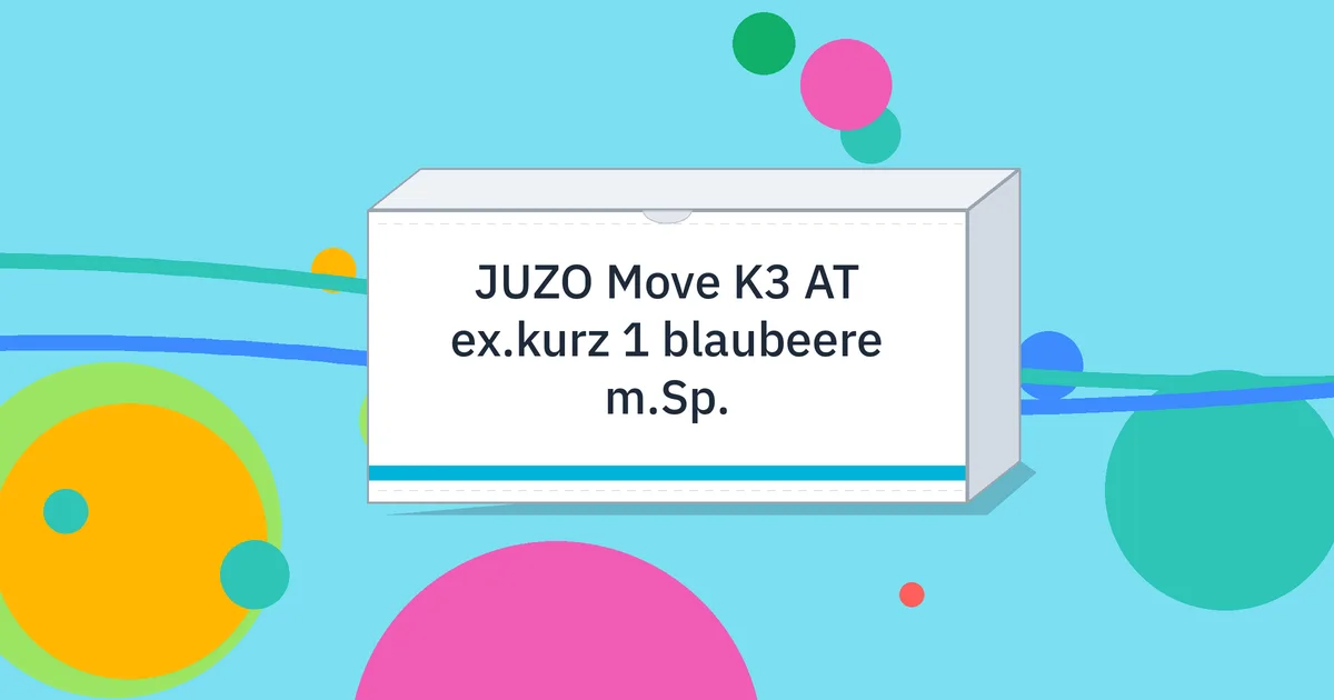 Symbolbild: Packung mit der Aufschrift JUZO Move K3 AT ex.kurz 1 blaubeere m.Sp. (PZN 20680089) – Verfügbarkeit und Bezug in Apotheken in Frankfurt am Main