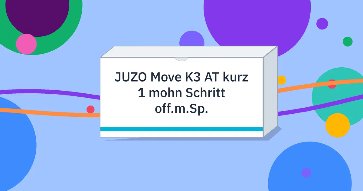Symbolbild: Packung mit der Aufschrift JUZO Move K3 AT kurz 1 mohn Schritt off.m.Sp. (PZN 20683828) – Verfügbarkeit und Bezug in Apotheken in Frankfurt am Main