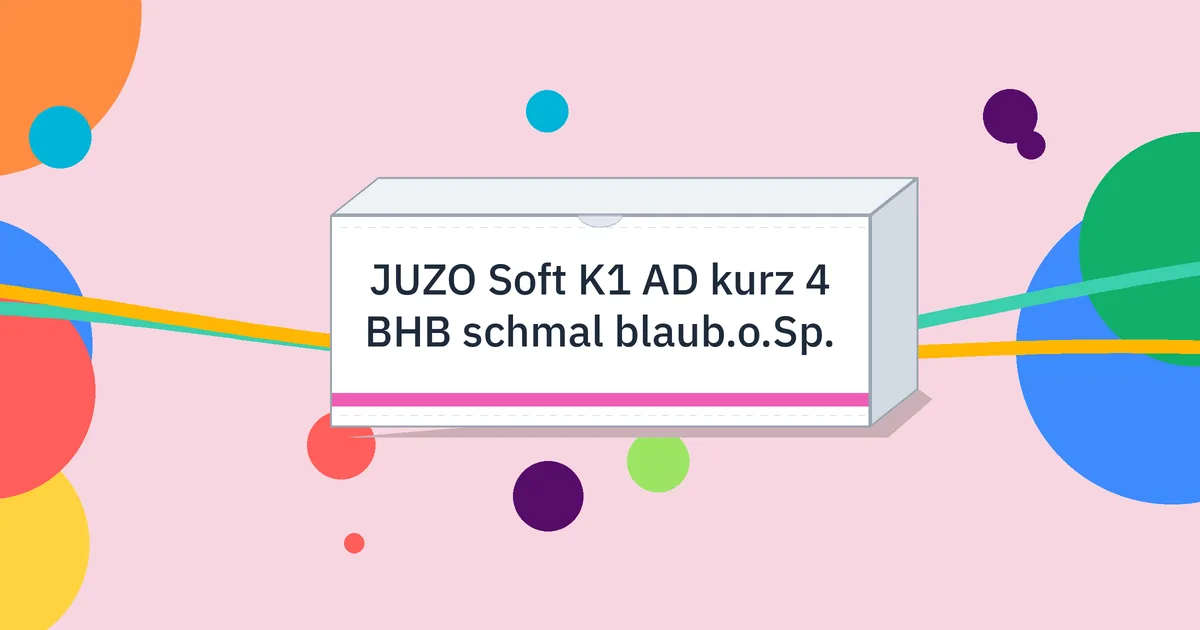 Symbolbild: Packung mit der Aufschrift JUZO Soft K1 AD kurz 4 BHB schmal blaub.o.Sp. (PZN 15463817) – Verfügbarkeit und Bezug in Apotheken in Frankfurt am Main