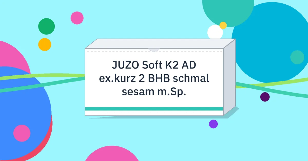 Symbolbild: Packung mit der Aufschrift JUZO Soft K2 AD ex.kurz 2 BHB schmal sesam m.Sp. (PZN 15466336) – Verfügbarkeit und Bezug in Apotheken in Frankfurt am Main