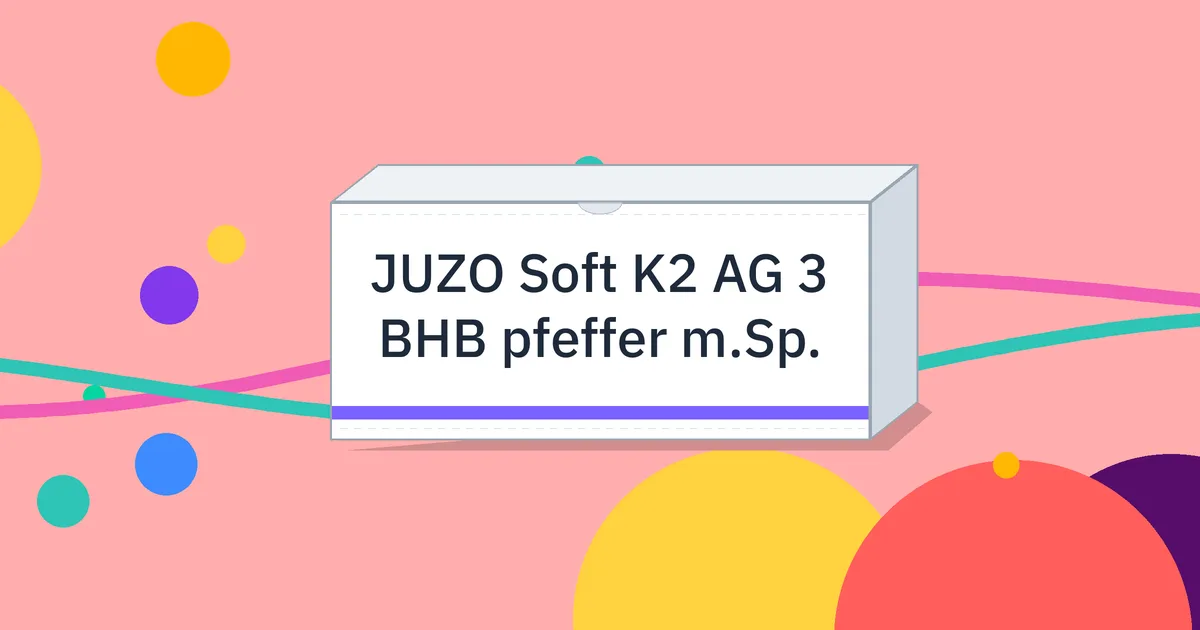 Symbolbild: Packung mit der Aufschrift JUZO Soft K2 AG 3 BHB pfeffer m.Sp. (PZN 14824644) – Verfügbarkeit und Bezug in Apotheken in Frankfurt am Main