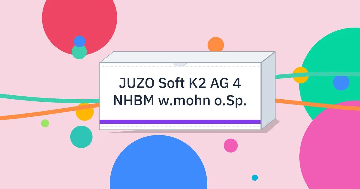 Symbolbild: Packung mit der Aufschrift JUZO Soft K2 AG 4 NHBM w.mohn o.Sp. (PZN 14997296) – Verfügbarkeit und Bezug in Apotheken in Frankfurt am Main