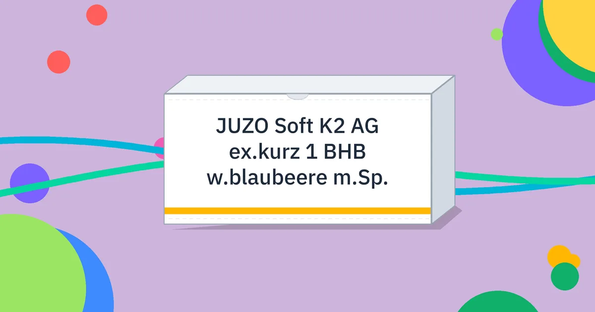 Symbolbild: Packung mit der Aufschrift JUZO Soft K2 AG ex.kurz 1 BHB w.blaubeere m.Sp. (PZN 14843469) – Verfügbarkeit und Bezug in Apotheken in Frankfurt am Main