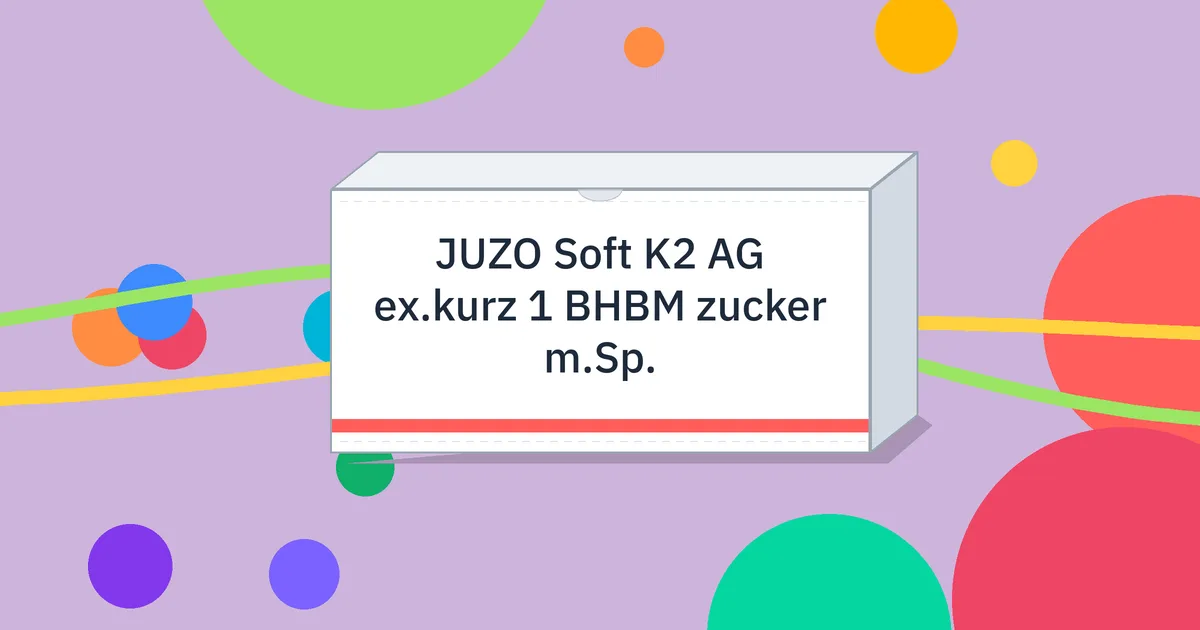 Symbolbild: Packung mit der Aufschrift JUZO Soft K2 AG ex.kurz 1 BHBM zucker m.Sp. (PZN 14859973) – Verfügbarkeit und Bezug in Apotheken in Frankfurt am Main