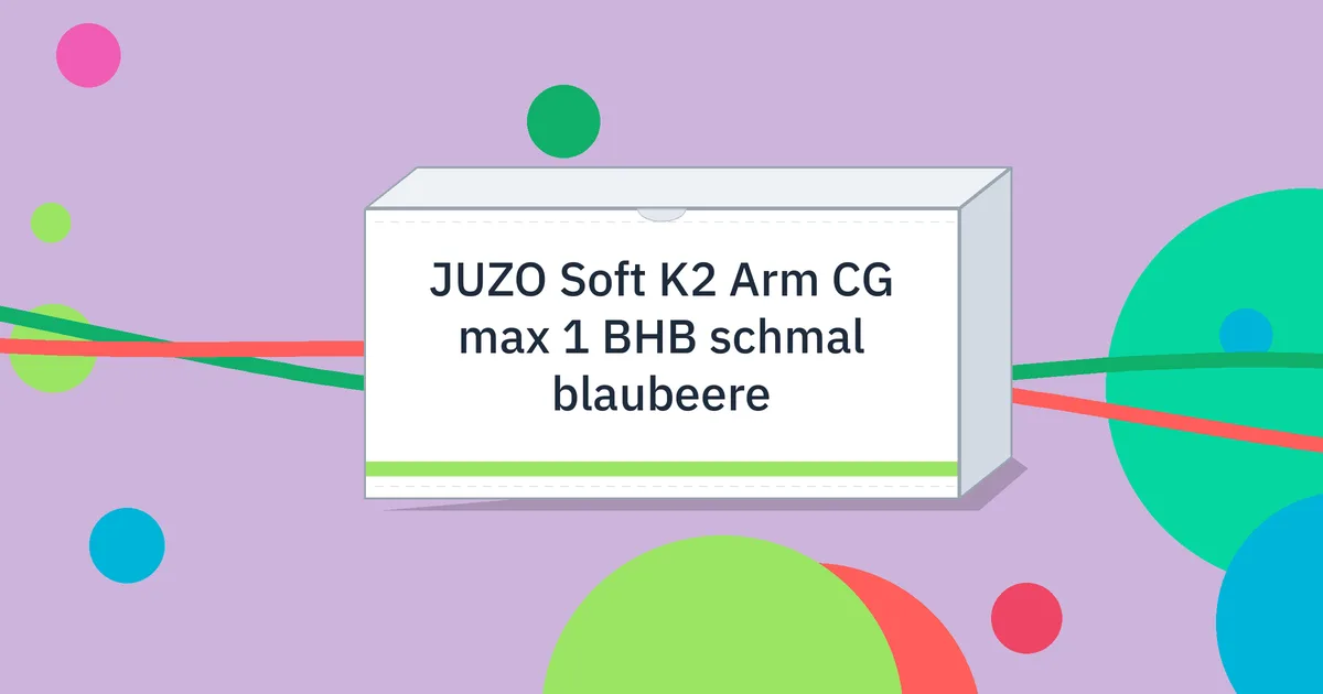 Symbolbild: Packung mit der Aufschrift JUZO Soft K2 Arm CG max 1 BHB schmal blaubeere (PZN 15513343) – Verfügbarkeit und Bezug in Apotheken in Frankfurt am Main