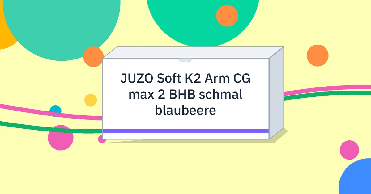 Symbolbild: Packung mit der Aufschrift JUZO Soft K2 Arm CG max 2 BHB schmal blaubeere (PZN 15513372) – Verfügbarkeit und Bezug in Apotheken in Frankfurt am Main