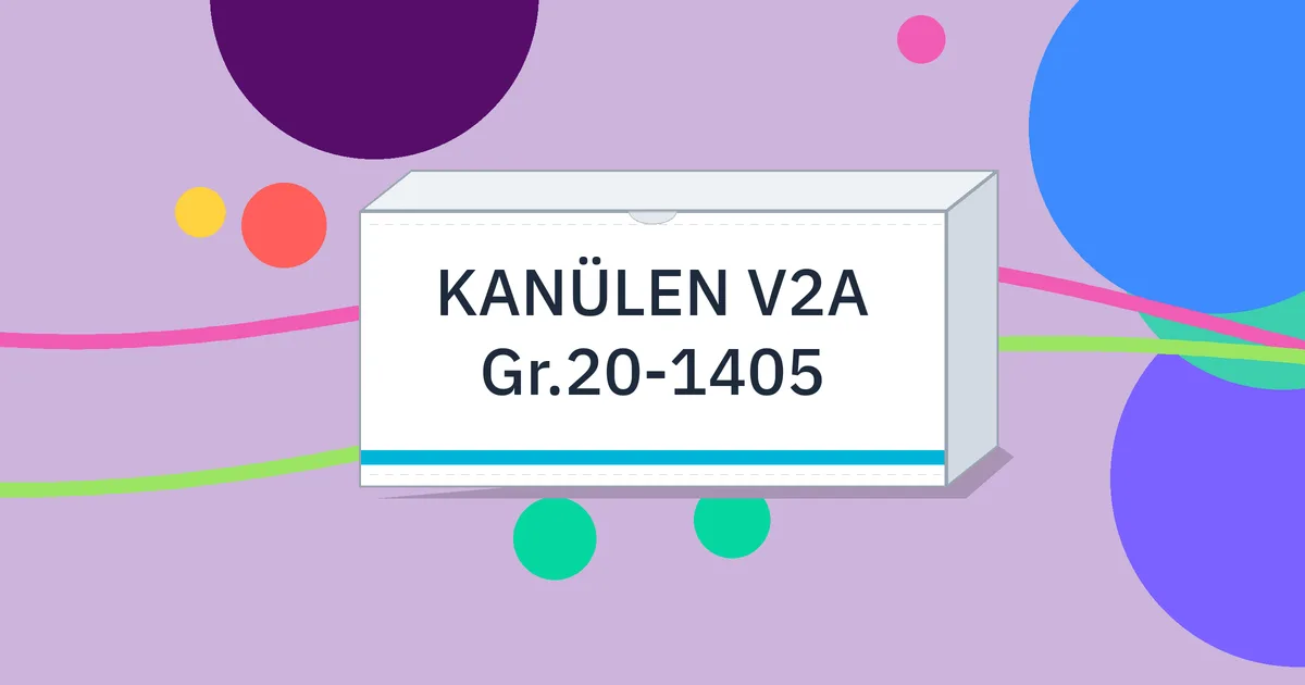 Symbolbild: Packung mit der Aufschrift KANÜLEN V2A Gr.20-1405 (PZN 01963700) – Verfügbarkeit und Bezug in Apotheken in Frankfurt am Main