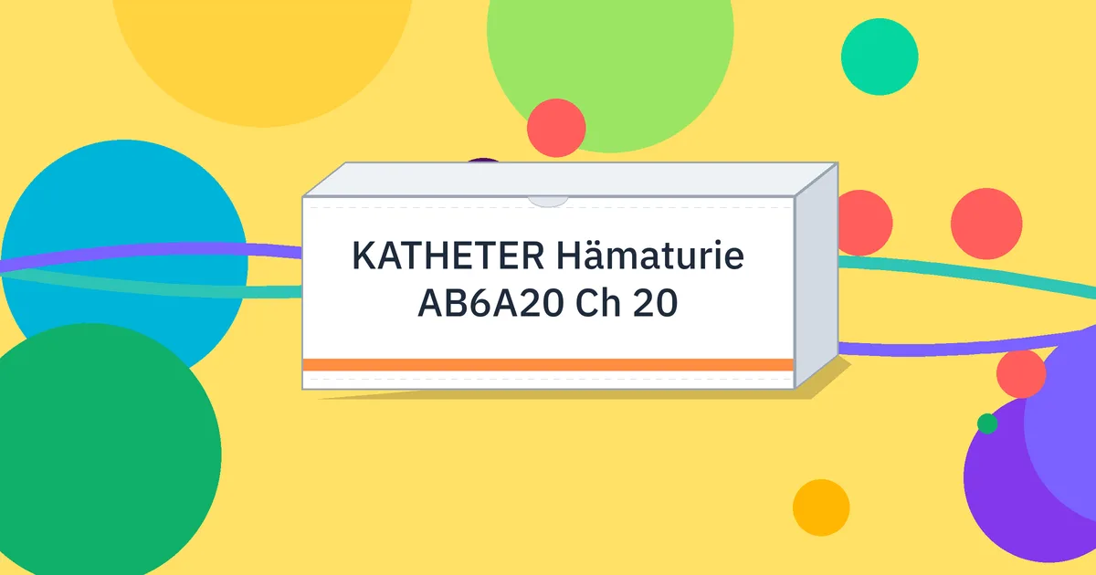 Symbolbild: Packung mit der Aufschrift KATHETER Hämaturie AB6A20 Ch 20 (PZN 00543479) – Verfügbarkeit und Bezug in Apotheken in Frankfurt am Main