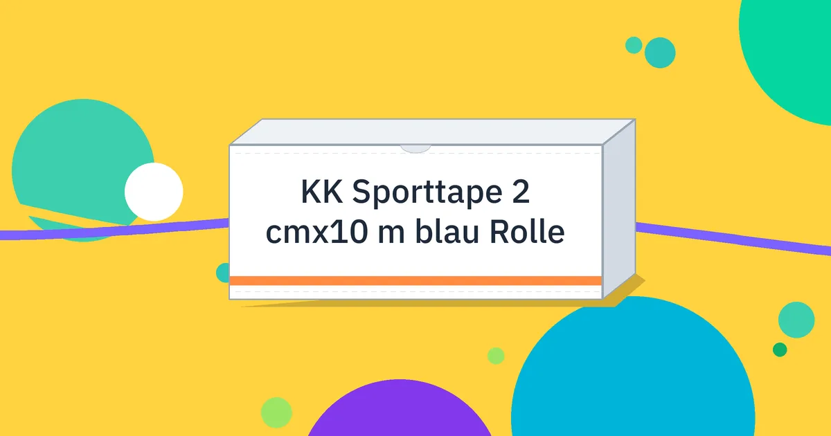 Symbolbild: Packung mit der Aufschrift KK Sporttape 2 cmx10 m blau Rolle (PZN 14242623) – Verfügbarkeit und Bezug in Apotheken in Frankfurt am Main