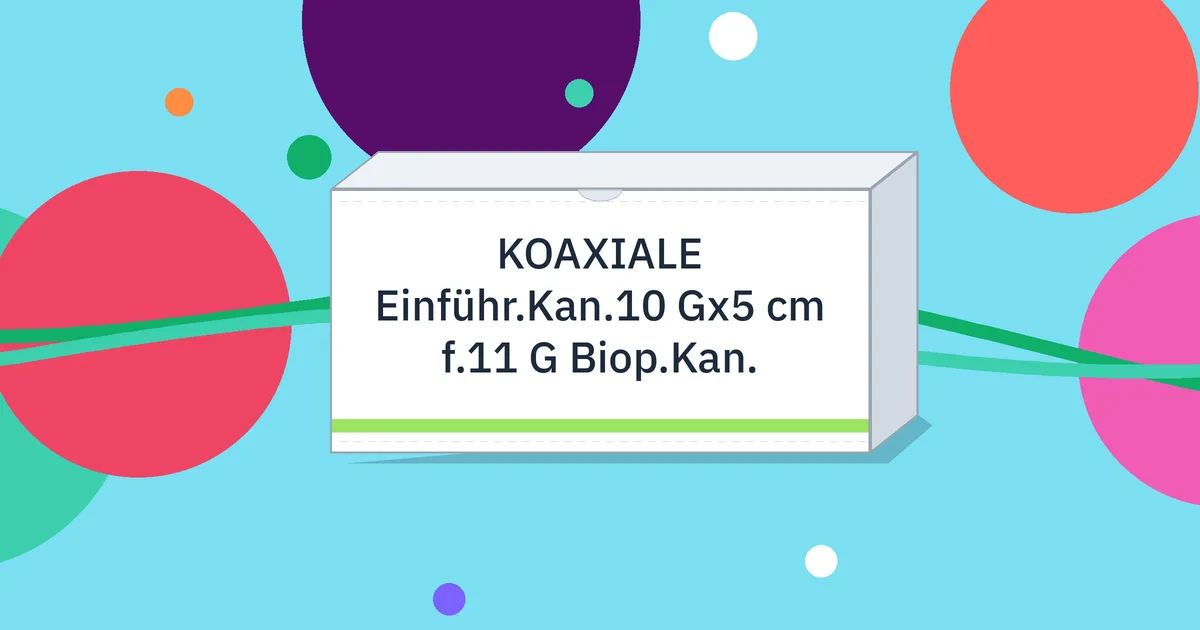 Symbolbild: Packung mit der Aufschrift KOAXIALE Einführ.Kan.10 Gx5 cm f.11 G Biop.Kan. (PZN 06124743) – Verfügbarkeit und Bezug in Apotheken in Frankfurt am Main