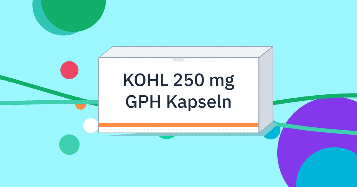 Symbolbild: Packung mit der Aufschrift KOHL 250 mg GPH Kapseln (PZN 00954567) – Verfügbarkeit und Bezug in Apotheken in Frankfurt am Main