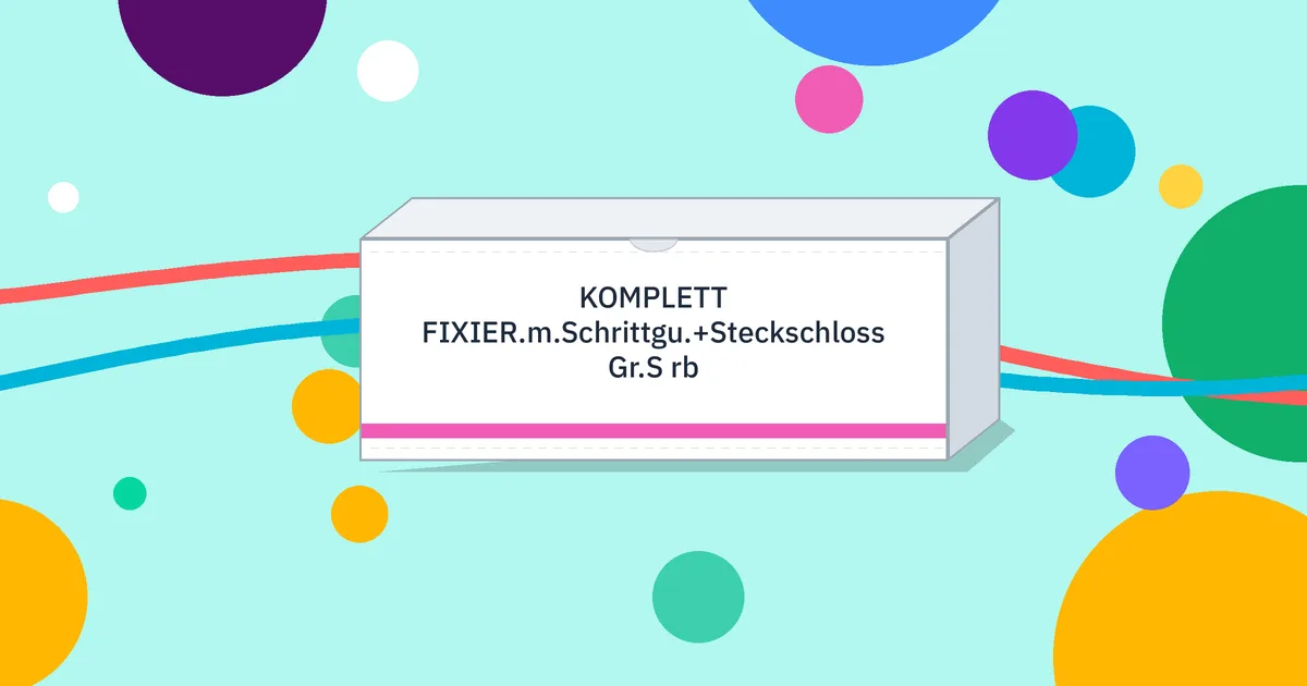 Symbolbild: Packung mit der Aufschrift KOMPLETT FIXIER.m.Schrittgu.+Steckschloss Gr.S rb (PZN 11573549) – Verfügbarkeit und Bezug in Apotheken in Frankfurt am Main