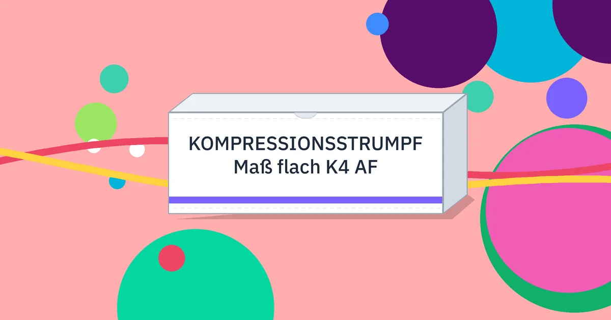 Symbolbild: Packung mit der Aufschrift KOMPRESSIONSSTRUMPF Maß flach K4 AF (PZN 16745268) – Verfügbarkeit und Bezug in Apotheken in Frankfurt am Main