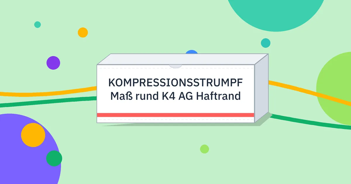 Symbolbild: Packung mit der Aufschrift KOMPRESSIONSSTRUMPF Maß rund K4 AG Haftrand (PZN 10011795) – Verfügbarkeit und Bezug in Apotheken in Frankfurt am Main