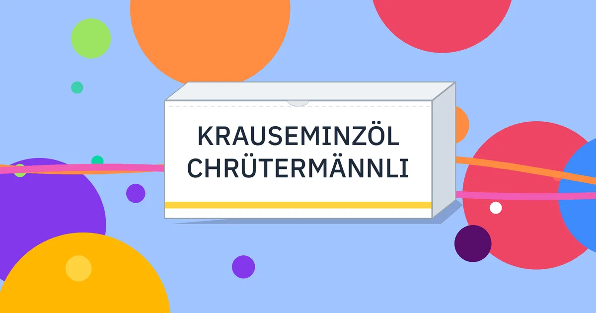Symbolbild: Packung mit der Aufschrift KRAUSEMINZÖL CHRÜTERMÄNNLI (PZN 07196816) – Verfügbarkeit und Bezug in Apotheken in Frankfurt am Main