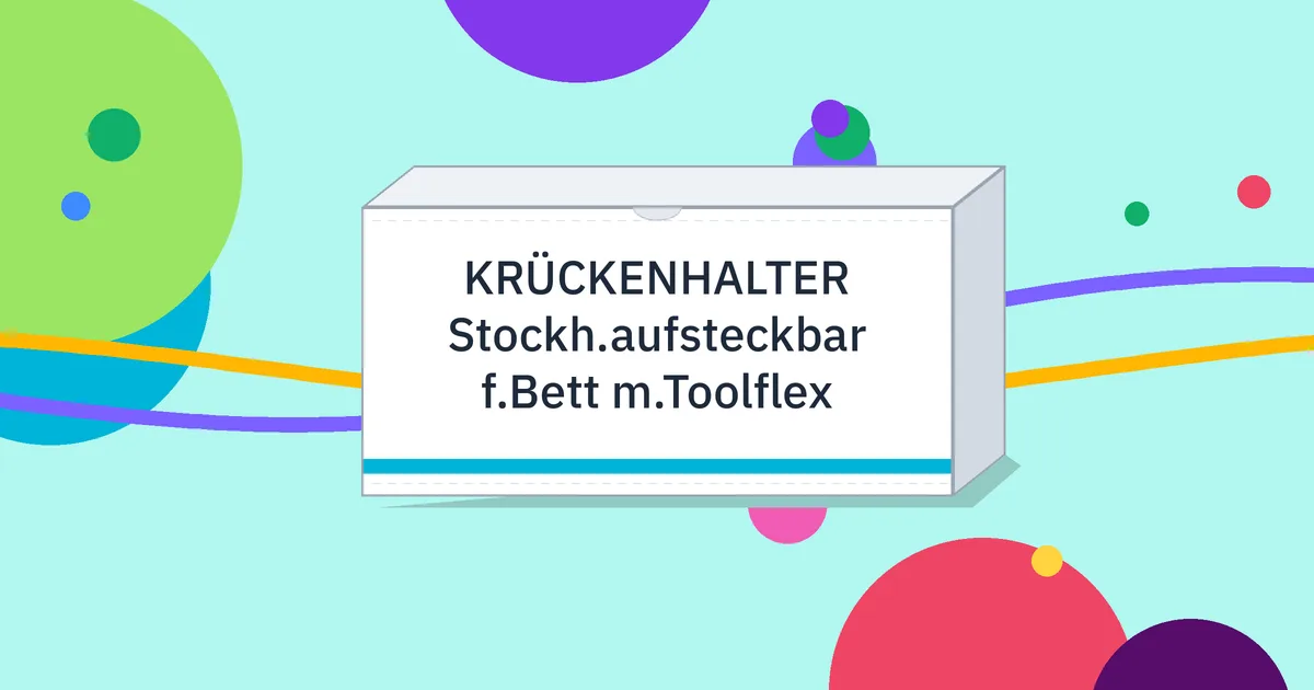 Symbolbild: Packung mit der Aufschrift KRÜCKENHALTER Stockh.aufsteckbar f.Bett m.Toolflex (PZN 20015653) – Verfügbarkeit und Bezug in Apotheken in Frankfurt am Main
