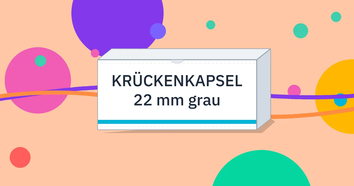 Symbolbild: Packung mit der Aufschrift KRÜCKENKAPSEL 22 mm grau (PZN 02695302) – Verfügbarkeit und Bezug in Apotheken in Frankfurt am Main