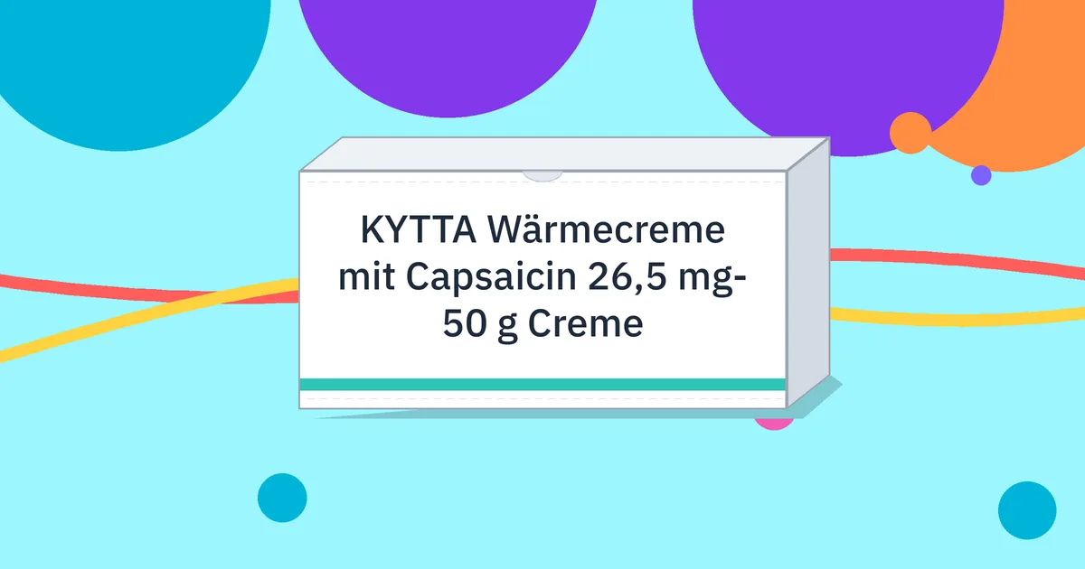 Symbolbild: Packung mit der Aufschrift KYTTA Wärmecreme mit Capsaicin 26,5 mg-50 g Creme (PZN 18776497) – Verfügbarkeit und Bezug in Apotheken in Frankfurt am Main