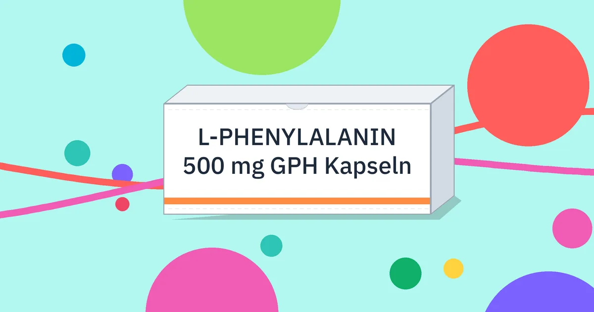 Symbolbild: Packung mit der Aufschrift L-PHENYLALANIN 500 mg GPH Kapseln (PZN 08403832) – Verfügbarkeit und Bezug in Apotheken in Frankfurt am Main