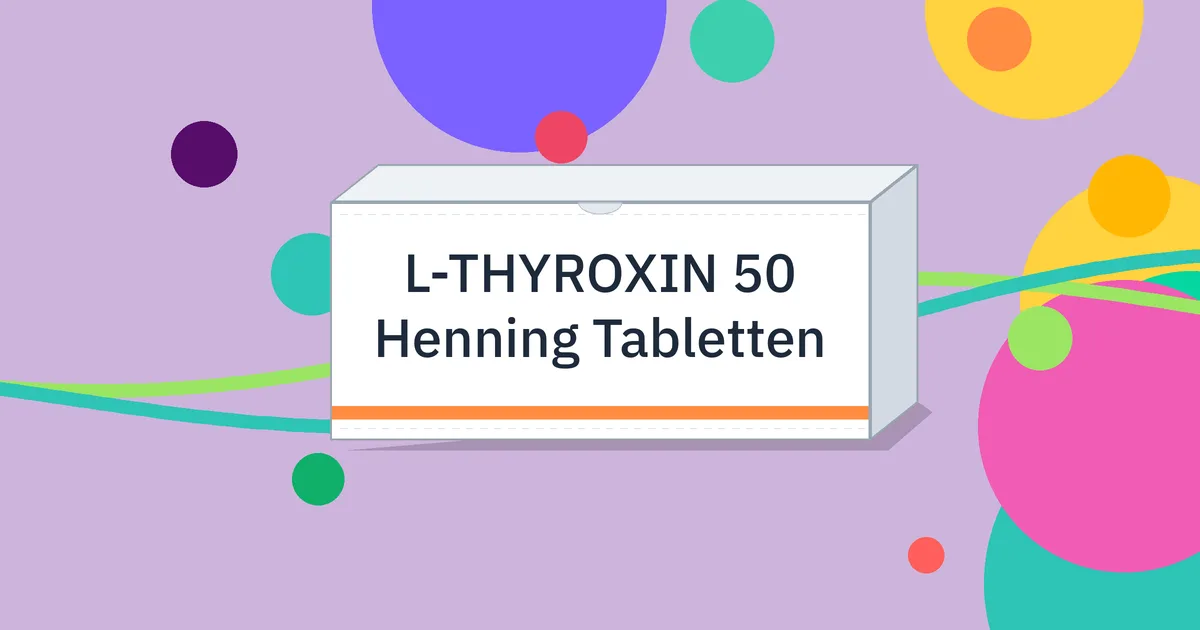 Symbolbild: Packung mit der Aufschrift L-THYROXIN 50 Henning Tabletten (PZN 02532706) – Verfügbarkeit und Bezug in Apotheken in Frankfurt am Main