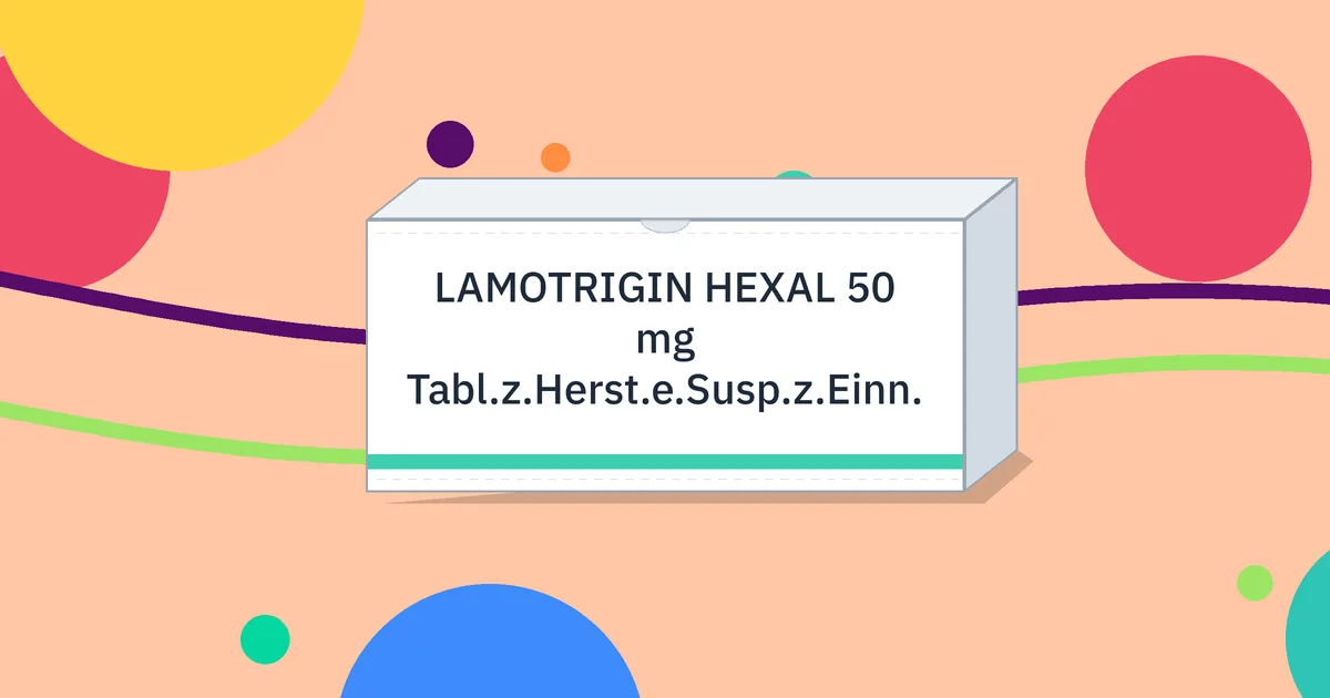 Symbolbild: Packung mit der Aufschrift LAMOTRIGIN HEXAL 50 mg Tabl.z.Herst.e.Susp.z.Einn. (PZN 03928369) – Verfügbarkeit und Bezug in Apotheken in Frankfurt am Main